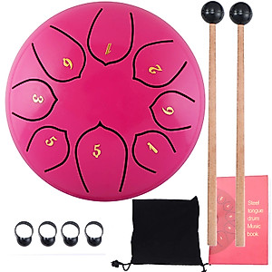 MITUTEN Steel Tongue Drum 8 Notes 6 Inches Chakra Tank Drum With bag, Music Score for Musical Education Yoga Meeting Office Home (Pink)