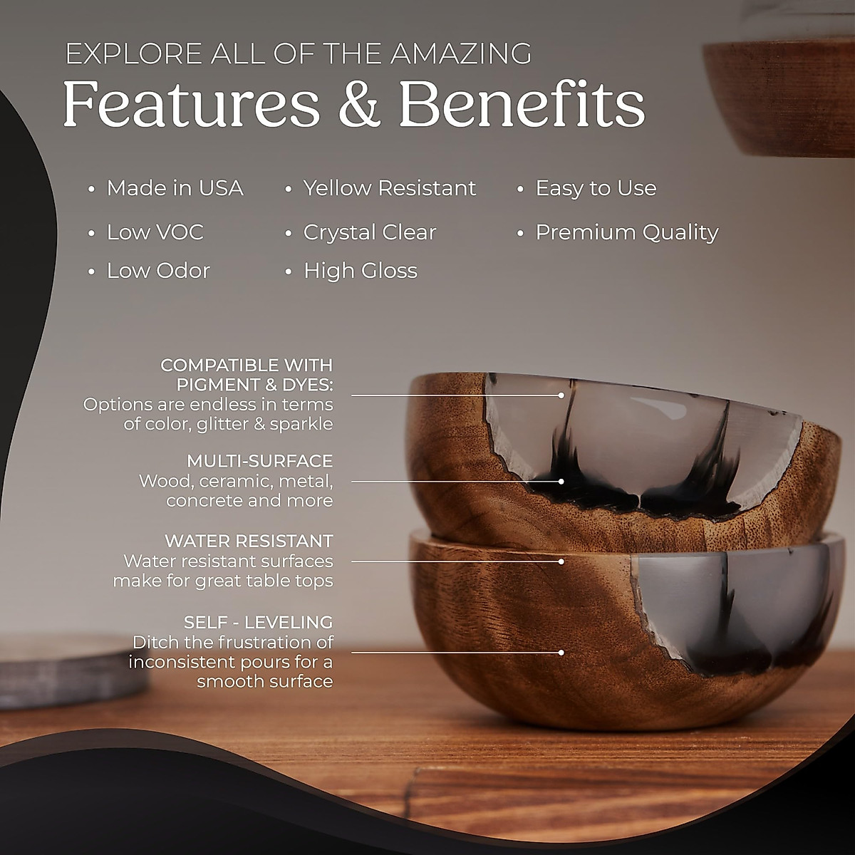 Promise Epoxy Resin Kit 64 oz - Crystal Clear, UV Resistant, Self Leveling, Food Safe for Table Top, Arts and Crafts, Wood Casting, Jewelry Making, Use with Mica Powder, Silicone Molds, Alcohol Ink