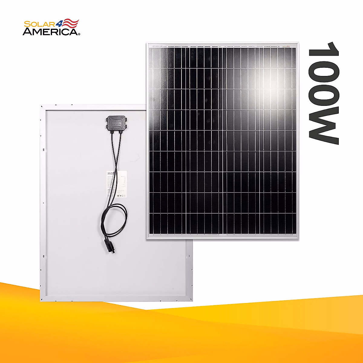 Solar4America 100W Monocrystalline Solar Panel, Mono Tech High Efficiency Module, for RVs, Boats, and Other Off-Grid