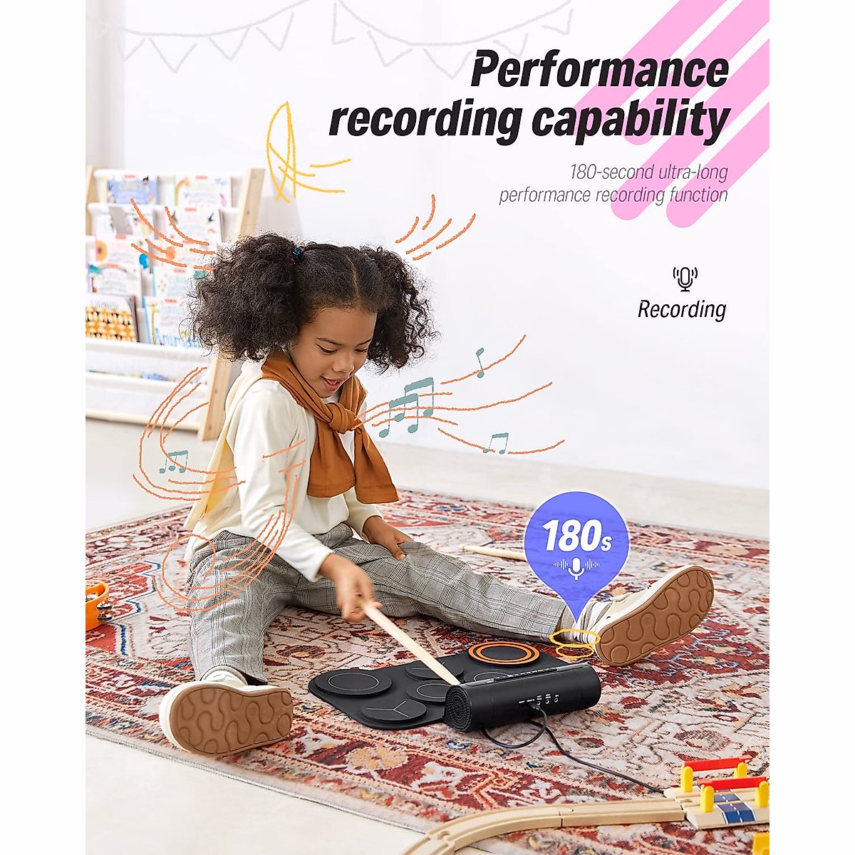 Donner Electronic Drum Set, 7 Pads Electric Drum Pad Roll Up Quiet Drum Pad Built-in Speaker, 40 Drum Lessons Included, Kids Holiday Christmas & Birthday Gift Instrument Toys(DED-20)