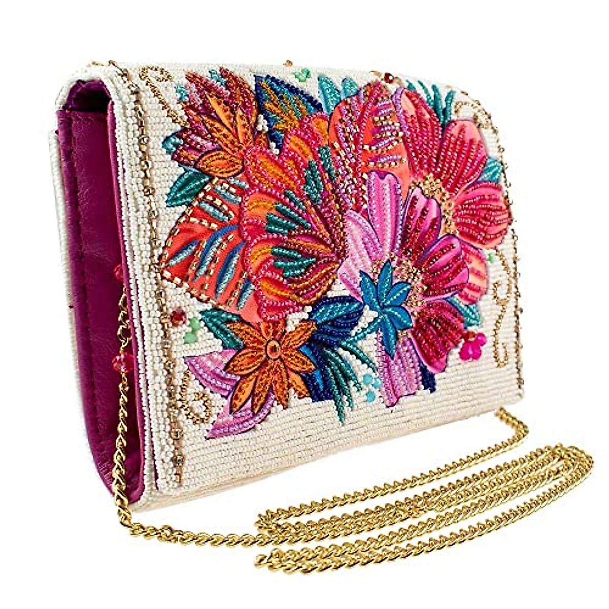 Mary Frances Centerpiece, White Floral Crossbody Clutch Handbag