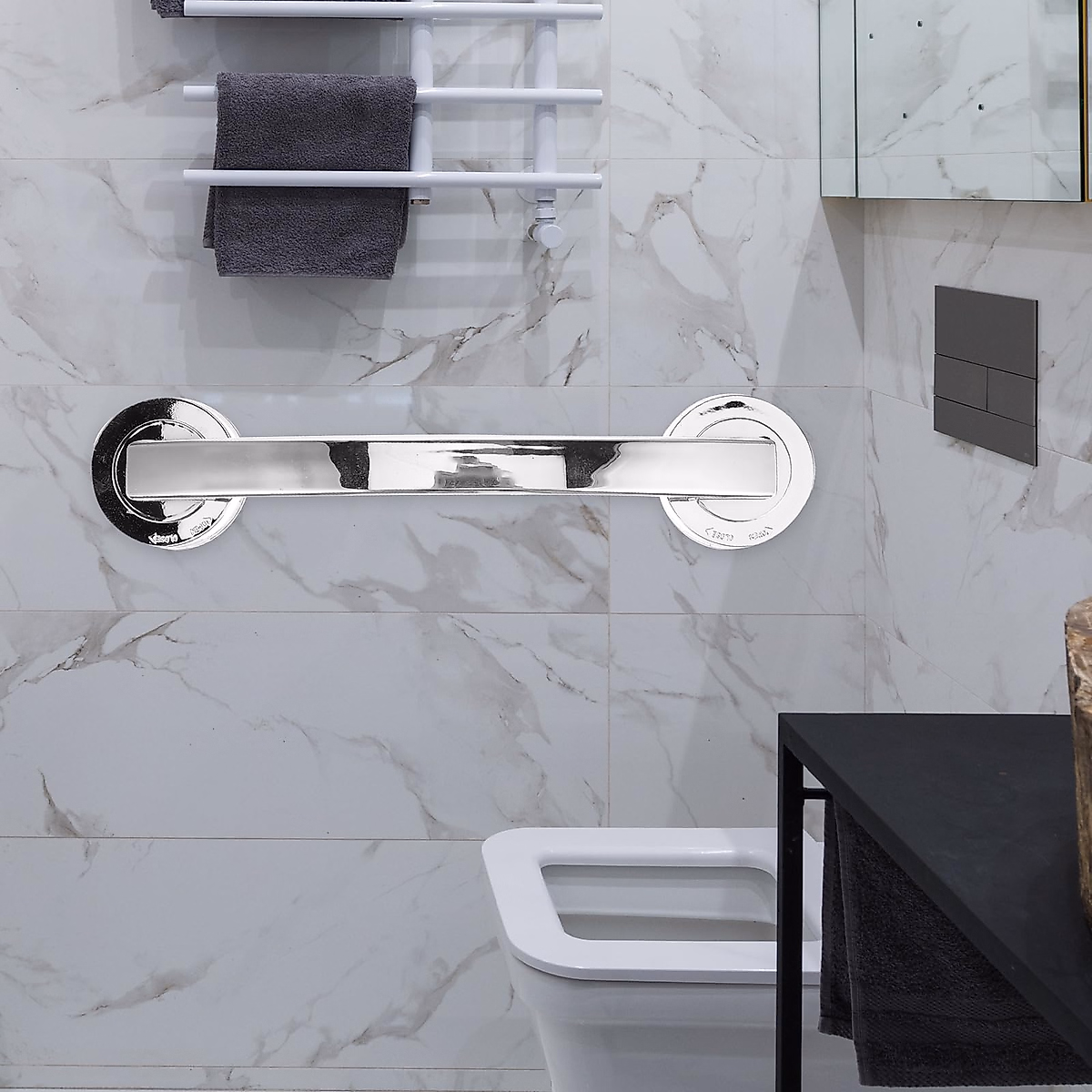 Gadpiparty Shower Grab Bar 12 Inch Cup Grab Bars for Bathroom Shower Removable Shower Safety Handle Heavy Duty Bathtub Grip for Seniors Elderly Strong Handrails No Drilling Silver