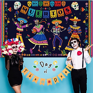 Day of The Dead Backdrop for Mexican Fiesta Sugar Skull Flowers Background Dia DE Los Muertos Birthday Halloween Party Supplies Fiesta Banner Party Decoration Photo Booth Studio(Dance)
