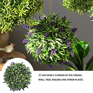 DOITOOL 2pcs Artificial Topiary Lavender Ball Fake Plant Topiary Ball Lavender Decorative Hanging Balls Round Ornaments Balls for Courtyard Garden Gate Balcony Wedding and Home Decoration 20cm