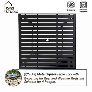 PHI VILLA 37" Metal Steel Slat Patio Dining Table Square Backyard Bistro Table Outdoor Furniture Garden Table, 1.57” Umbrella Hole, Black