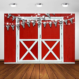 Avezano Farm Party Decorations Farm Barn Door Backdrop Farm Animals Theme Birthday Party Banner Rustic Farm Photography Props Photo Background Baby Shower Party Supplies (Red, 7x5ft)