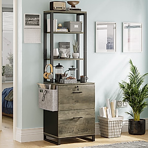 Itaar 2 Drawer File Cabinet with Lock, Fits Letter, Legal, A4 Size, Hanging File Folders, Home Office with Adjustable Storage Shelf and Hook, Oak Grey