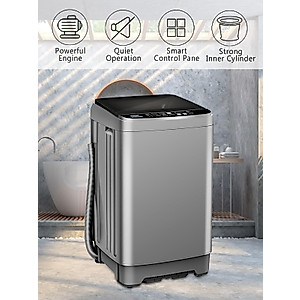 KRIB BLING Full-Automatic Washing Machine with LED Display 25 lbs Portable Washer 10 Wash Program & 8 Water Level Drain Pump Ideal for Camping, Apartment, Dorm Grey