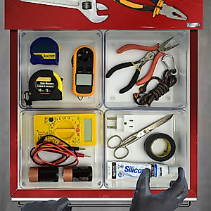 Acrimet Desk Drawer Organizer Box Tray Storage Bins Modular Divider for Home, Kitchen, Office and Storage (Clear Crystal Plastic) (4 Pack - 6.25" x 6.25" x 2.13")