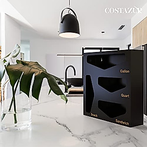 COSTAZUR Ziplock Bag Storage Organizer- Acrylic Black - Bag Organizer for Snack, Sandwich, Quart & Gallon Size - Fits in Kitchen Drawer, Cabinet or Wall Mount with Hardware - Housewarming Gift