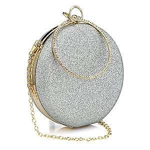 Women's Round Ball Clutch Rhinestone Ring Handle Designer Wristlets Handbag Purse Wedding Party Prom Evening Bag (Silver)