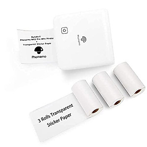 Phomemo M02 Pro Mini Thermal Printer- Bluetooth Photo Printer with 3 Rolls Transparent Sticker Paper, Compatible with iOS + Android for Plan Journal, Study Notes, Art Creation, Work, Gift, White