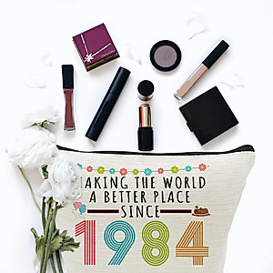40th Birthday Gifts for Women, Funny 40 Year Old Gift Makeup Bag, 1984 40th Birthday Makeup Bags for Her, Mom, Aunt, Wife, Sister, Coworker, Friend, Making The World a Better Place Since 1984