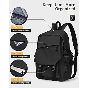 Black Laptop Backpack For Women Men 14 Inch Waterproof College Backpack With Laptop Compartment Aesthetic Backpack Small Backpack Purse For Women Anti Theft Cute Backpack Lightweight Work Backpack