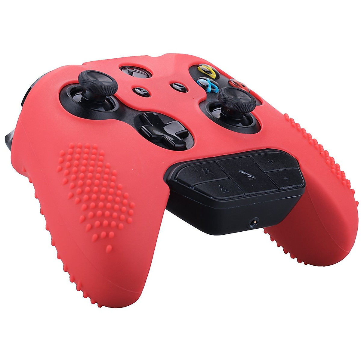 9CDeer 1 Piece of Studded Protective Silicone Cover Skin Sleeve Case + 8 Thumb Grips Analog Caps for Xbox One/S/X Controller Red Compatible with Official Stereo Headset Adapter
