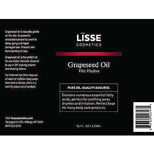 Lisse 100% Pure Grapeseed Oil - Batch Tested and Third Party Verified - For All Skin Types