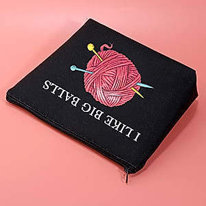 JXGZSO Crochet supplies Bag Knitting Project Bag I Like Big Balls Make Up Bag Funny Knitting Gift For Knitter (i like big balls black)