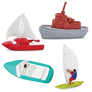 Safari Ltd. In the Water TOOB - Figurines of Jet Ski, Raft, Submarine, Motorboat, Windsurfer, Battleship, Cruise, Steam, Sail, Tug, Cargo Boat - Educational Toy Figures For Boys, Girls & Kids Ages 3+