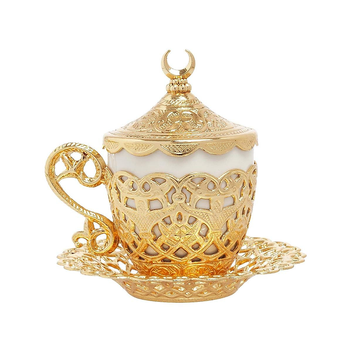 Alisveristime 27 Pc Turkish Greek Arabic Coffee Espresso Cup Saucer Set (Gelincik) (Gold)