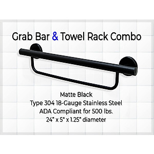 Bathroom Grab Bar Towel Rack for Bathtub Shower Kitchen/304 Stainless Steel/Matte Black/ 24" x 5"