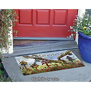 Toland Home Garden 800242 Poppies and Birdhouses Summer Door Mat 18x30 Inch Welcome Outdoor Doormat for Entryway Indoor Entrance