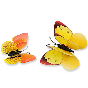 DaGou Mixed of 12PCS 3D Pink Butterfly Wall Stickers Decor Art Decorations¡­ (Yellow)