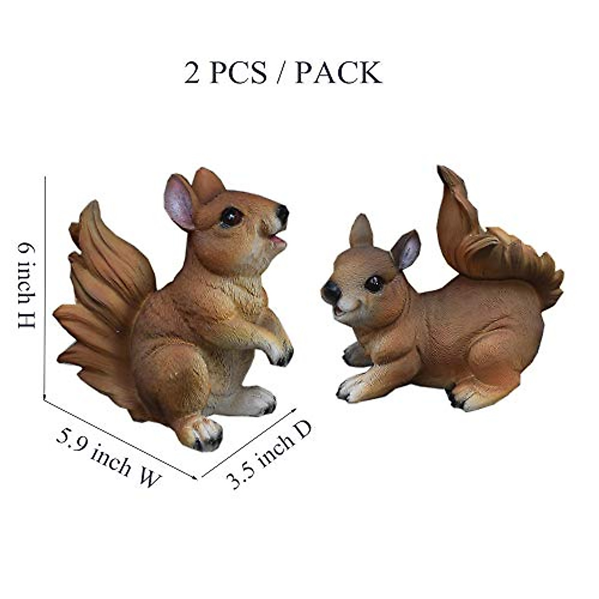 Squirrel Two pcs Resin Animal Garden Figurines Outdoor and Garden Decor Patio Yard (Resin, 5.8inch)