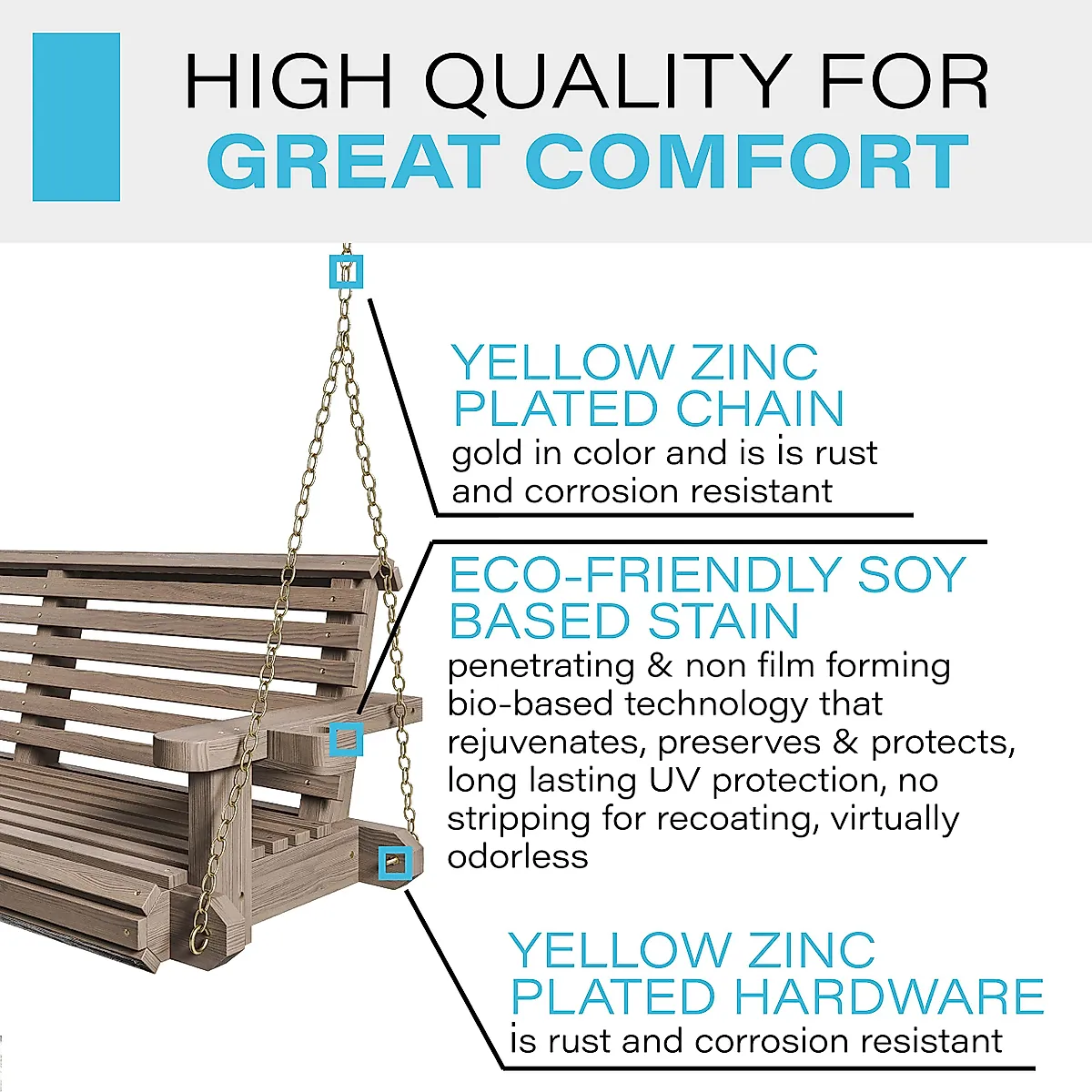 Porchgate Amish Heavy Duty 800 Lb Roll Comfort Treated Porch Swing W/Chains (5 Foot, Warm Walnut Stain)