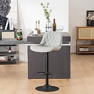 Kidol & Shellder Bar Stools Adjustable Barstools Swivel Counter Height Bar Stools Soft Thicked Faux Leather Bar Chairs,Grey,3 Mins Quick Assembly,Lold up to 300lbs(Single)