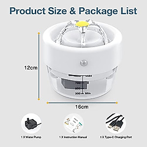 PcEoTllar Cat Water Fountain, Wireless & Rechargeable Battery Operated, Automatic Pet Water Fountain with Filter, 34oz/1L Ultra Quiet Cat Water Dispenser, for Cats, Dogs, Multiple Pets