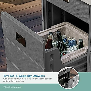 Suncast Backyard Oasis Entertainment Pull-Out Drawers and Shelving Space, Water-Resistant Outdoor Food and Bar Unit, Gray