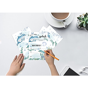 QOFO Dolphin Birthday Party Invitations-Set of 20 With Envelopes,Ocean World Party Theme,For Birthdays & Summer Beach Parties,Party Decorations And Supplies-YQC01