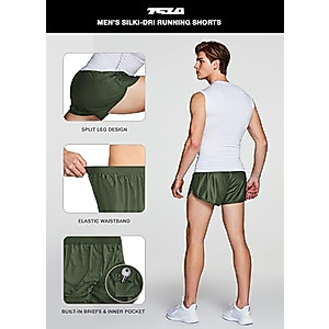 TSLA Men's Active Running Shorts, 3 Inch Quick Dry Mesh Jogging Workout Shorts, Gym Athletic Marathon Shorts, 2.5 Inch Marathon Short Olive, Medium