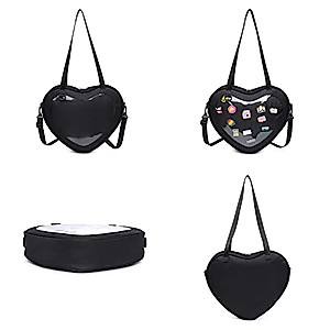 CHERRY SAUCE Heart Shaped Crossbody Purse Ita Bag JK Uniform Shoulder Bags for Anime Pins Display (CS2118-Black)