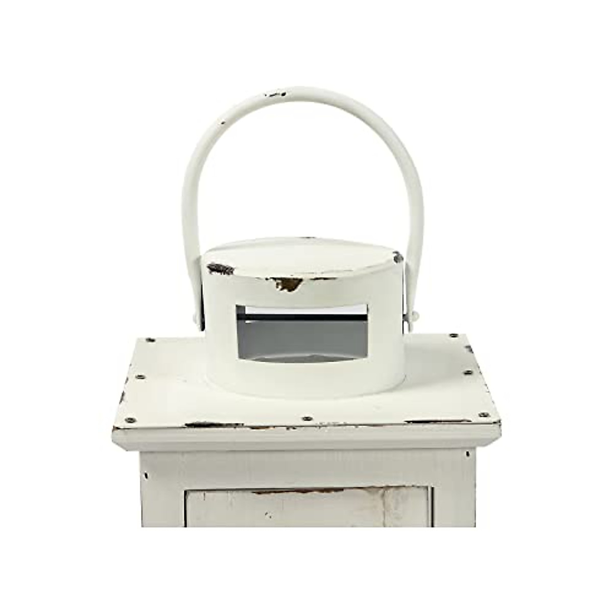 Rustic White Lantern Candle Holder 15In Tall, Hanging Farmhouse Wood Decorative Outdoor Lanterns for Wedding Decor, Hurricane Glass LED Fireplace Table Centerpiece Christmas, Style 1,