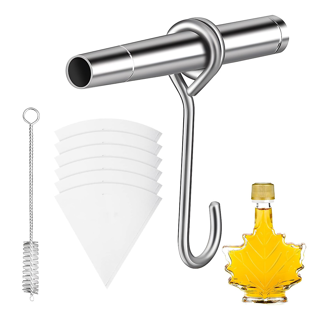 YEOSLL Maple Syrup Tapping Kit - Food-Grade Stainless Steel, PFOA-Free, Includes Maple Syrup Taps, Brush and Filters, 1-Set