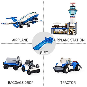 QLT QIAOLETONG City Airplane Station Building Kits Toys,STEM Building Sets for Kids, with Helicopter/Airport/Passenger/Lorry Truck/Car, Best Gift for 6-12 Boys Girls (582 Pieces)
