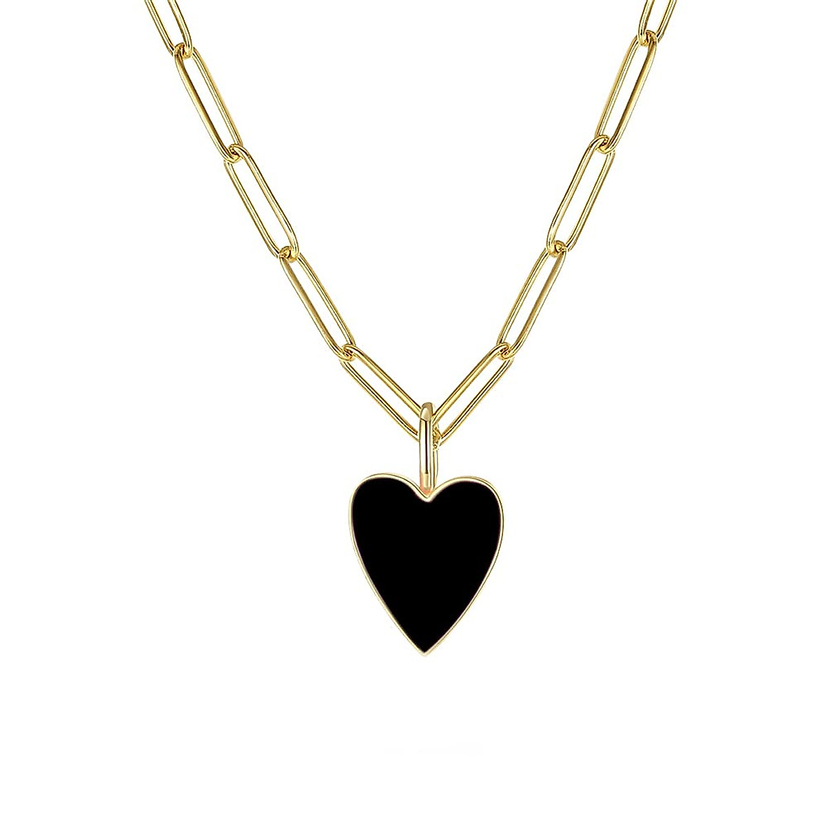 Meeran Heart Necklace for Women,Preppy Jewelry Dainty Paperclip Chain Necklace for Women,Cute Black Heart Preppy Necklaces 16+2 Inches