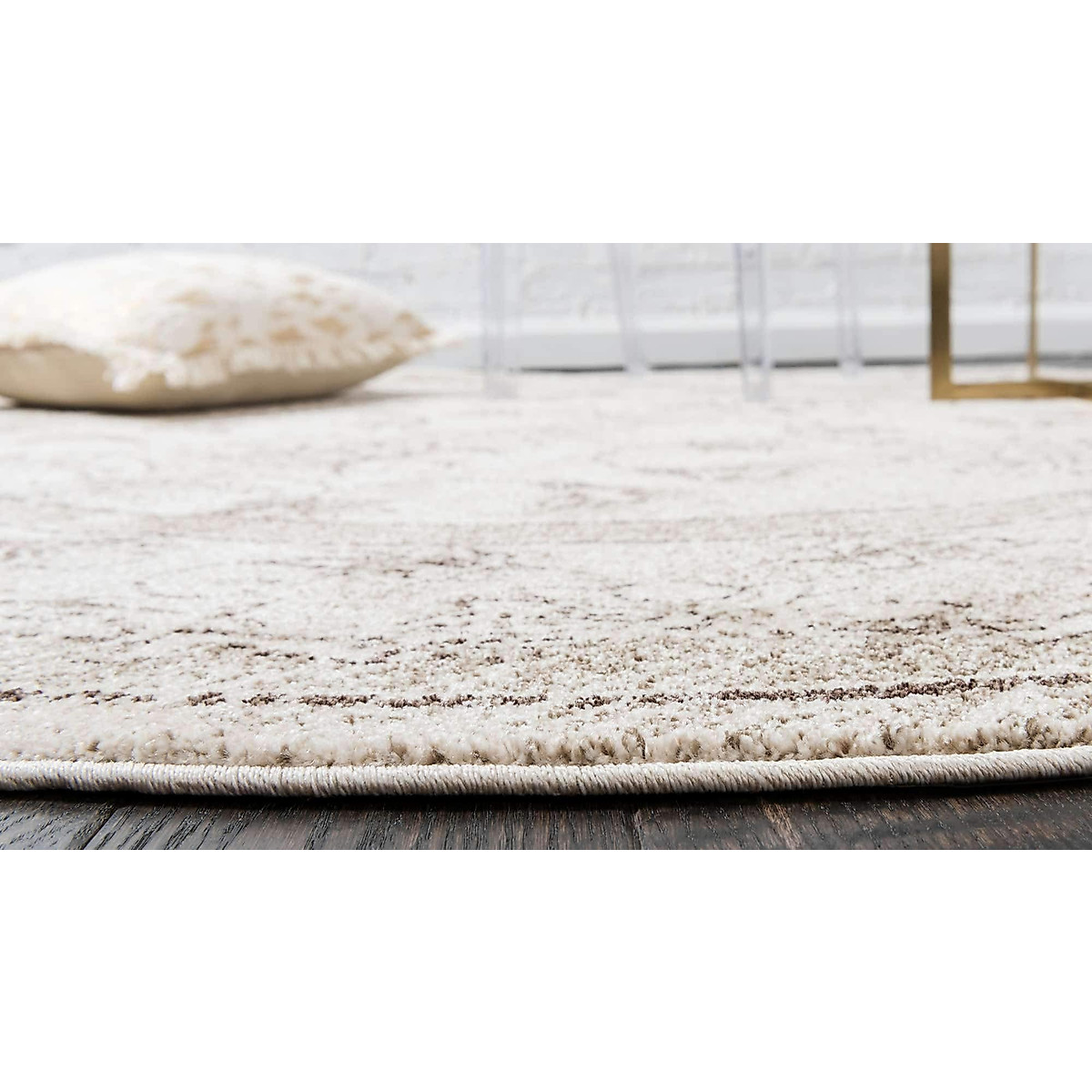 Unique Loom La Jolla Collection Botanical, Contemporary, Traditional, Rustic, Border Area Rug, 12' 2" Round, Ivory/Beige