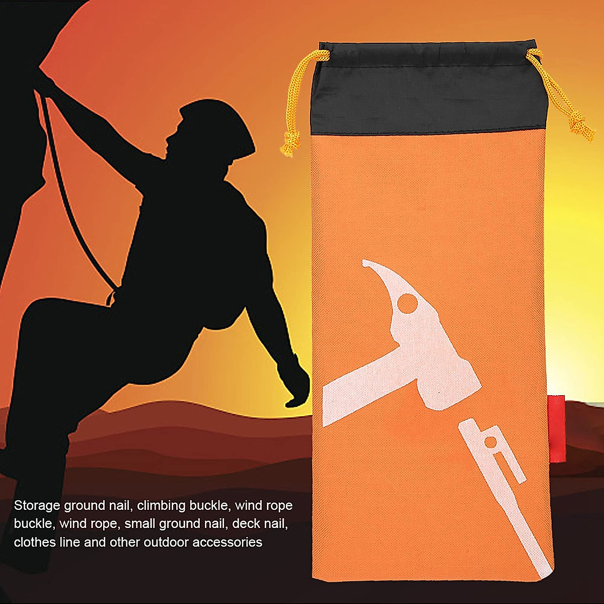 Alomejor Tent Peg Bag Camping Portable Tent Stakes Bag Hammer Nail Pouch for Hiking Camping Tent Hammers and Other Accessoris (Orange)