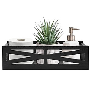 Wooden Bathroom Decor Box, Rustic Toilet Tank Box, Farmhouse Toilet Paper Organizer Holder Storage Box Perfect for Living Room, Table Counter and Kitchen (Black)