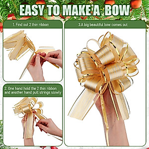 WILLBOND 20 Pieces Pull Bow Gift Wrapping Pull Bow Ribbon Pull Bows for Christmas Wedding Baskets Valentine's Day Bows Multicolor Ribbon Bow for Gift Wrapping (Gold)