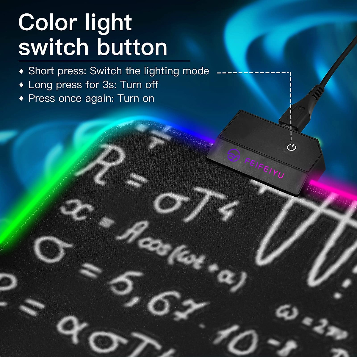 Large RGB Gaming Mouse Pad Blackboard Inscribed Scientific Formulas Calculations Physics Glowing Extended Mousepad 35.4x15.7in, Soft Anti-Slip Rubber Base Luminous Mouse Mat for Pc Laptop, Gaming, of