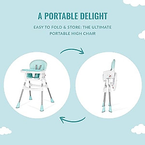 Dream On Me Portable 2-in-1 Tabletalk High Chair, Convertible Compact High Chair, Light Weight Portable Highchair, Aqua