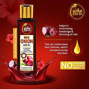 Red Onion Hair Growth Oil - Anti Hair Fall Enriched with 29+ Natural Herbs, Extracts & Oils Including Argan, Jojoba, Rosemary & Black Seed - 200ml