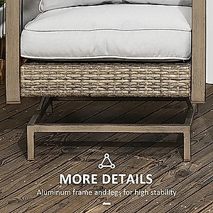 Outsunny 3-Piece PE Rattan Patio Furniture Set with Rocking Chairs and Bistro Coffee Table, Outdoor Wicker Rocker Conversation Set with Cushions for Balcony, Porch, Poolside, Yard, Garden - Gray