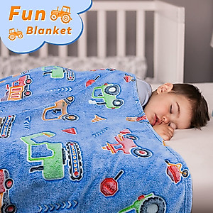 LOKOZ Truck Blanket Construction Blanket Glow in The Dark Blankets for Boys Tractor Blanket Kids Excavator Blanket Birthday Gifts for Room Bed Sofa Decor