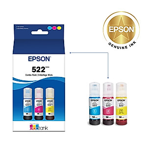 EPSON T522 EcoTank Ink Ultra-high Capacity Bottle Color Combo Pack (T522520-S) for select Epson EcoTank Printers