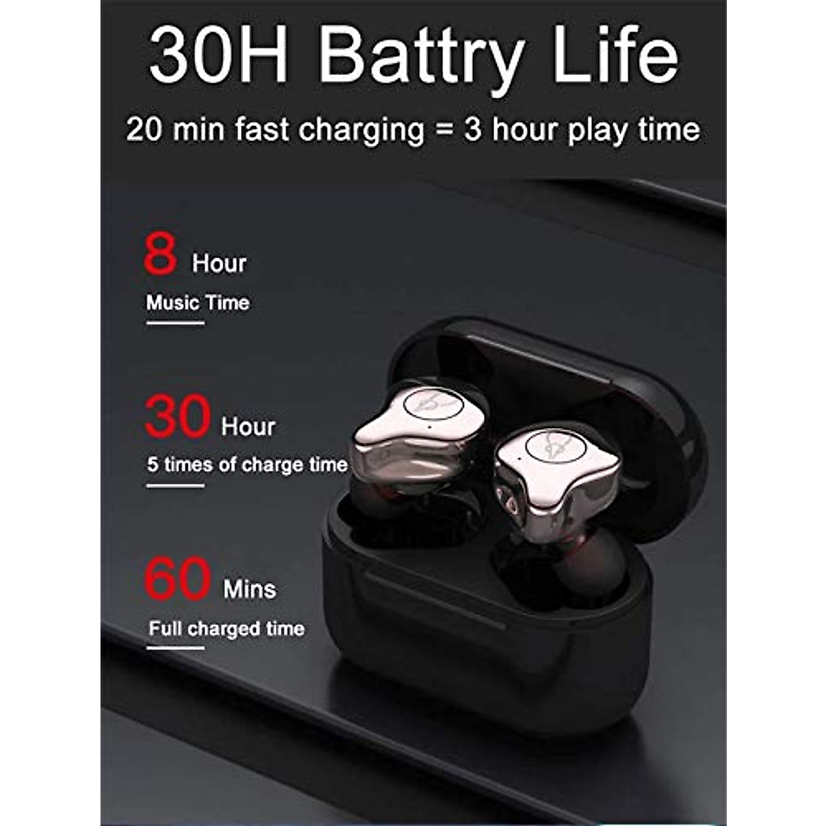 Tuanzi Sabbat E12 3D Clear Sound True Wireless Earphone Sport HiFi Stereo Earbuds Blutooth 5.0 TWS Stereo Earphones A week's Endurance with Built-in Mic Charging Case (Rock Coffee)