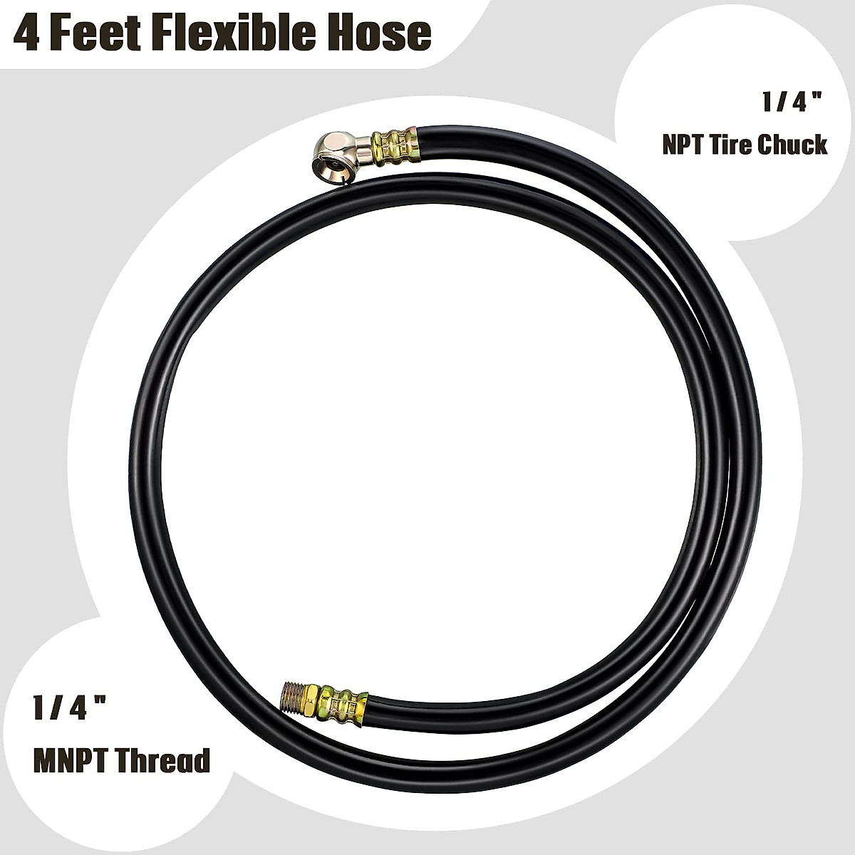 Peryiter Air Tank Repair Kit Including Safety Valve, 0-200 PSI Pressure Gauge and 4 Feet Air Tank Hose Assembly Kit for Portable Carry Tank(3 Pcs)